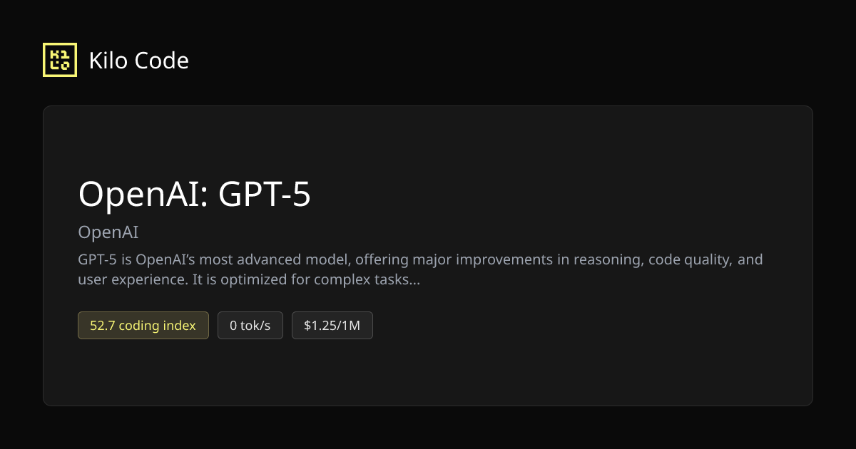 OpenAI: GPT-5 - 52.7 Coding Index | AI Coding Model | Kilo Code